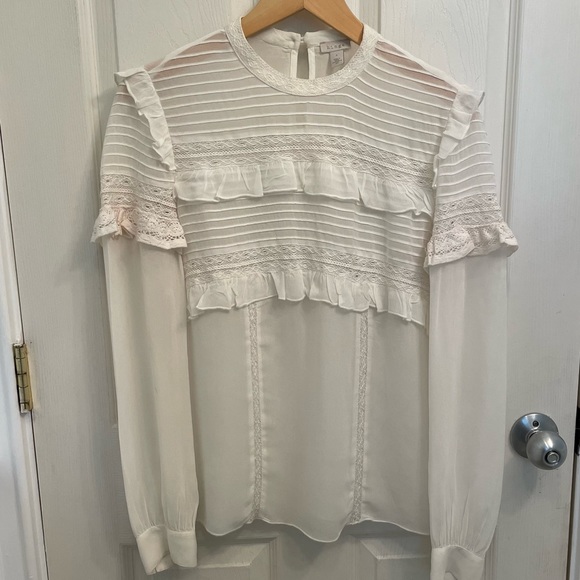 hinge | Tops | Hinge Ivory Ruffle Lace Sheer Long Sleeve Blouse Size ...